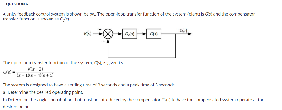 Solved QUESTION 6 A unity feedback control system is shown | Chegg.com