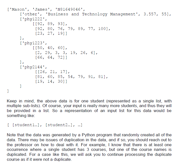 Solved Data Analysis Using Nested Lists In this problem you | Chegg.com