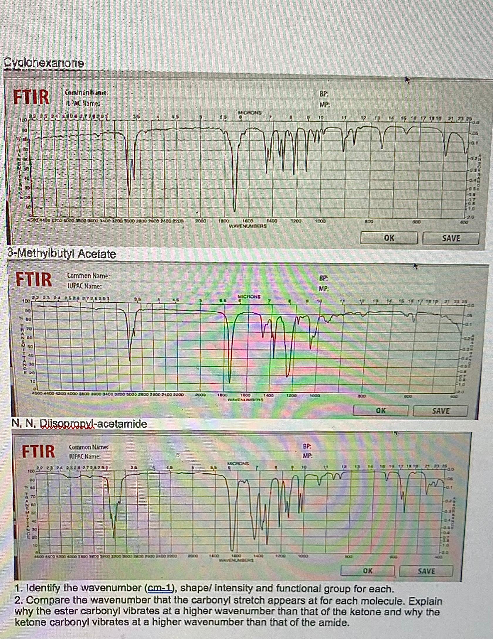 Solved Cyclohexanone FTIR Cominon Naine: IUPAC Name: BP: MP: | Chegg.com