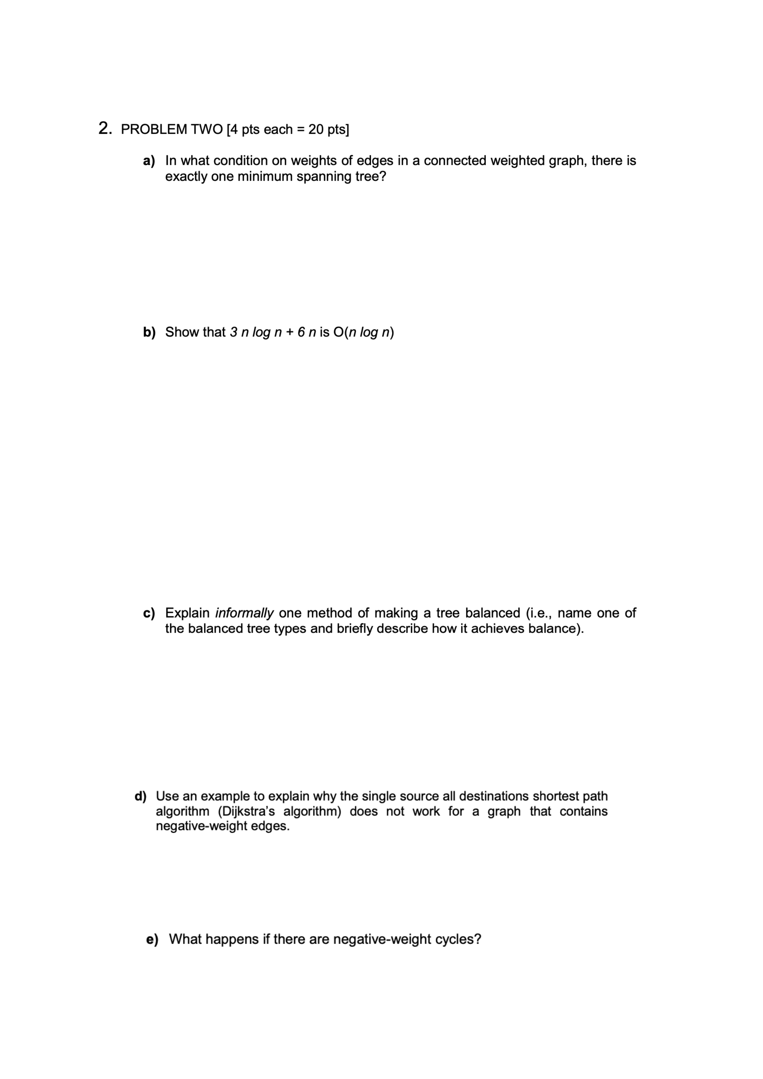 Solved 2. ﻿PROBLEM TWO [ 4 ﻿pts each \( =20 \) ﻿pts] ﻿a) ﻿In | Chegg.com
