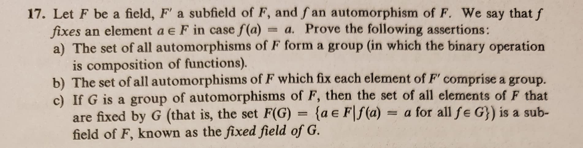 Solved 17. Let F be a field, F' a subfield of F, and f an | Chegg.com