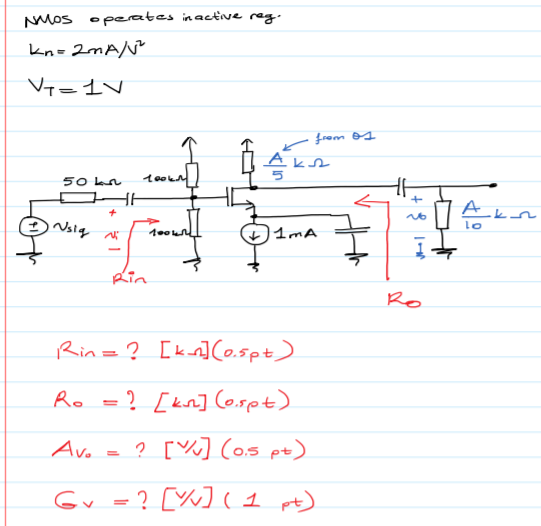 Solved NMOS operates in active reg. kn= 2A/v² VT=1 from os | Chegg.com