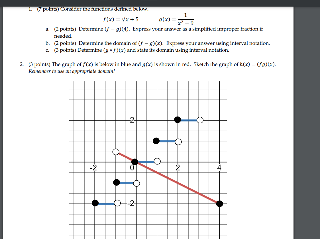 Solved 1. (7 points) Consider the functions defined below. | Chegg.com