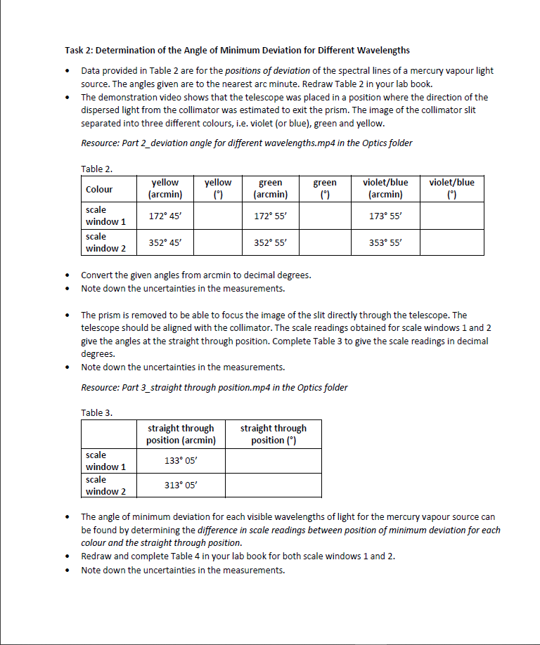 SP1203 Optics - Lab TOPIC: Determination of | Chegg.com