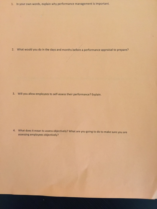 Solved 1. In your own words, explain why performance | Chegg.com