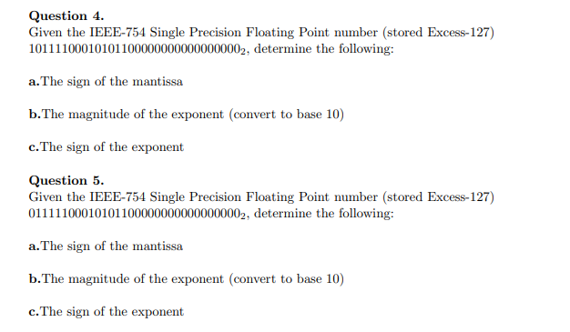Solved Question 4. Given the IEEE-754 Single Precision | Chegg.com