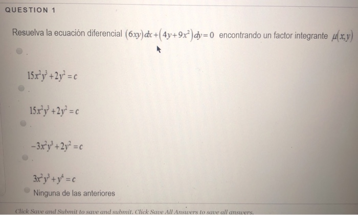 Solved QUESTION 1 Resuelva la ecuación diferencial (x49dy0 | Chegg.com