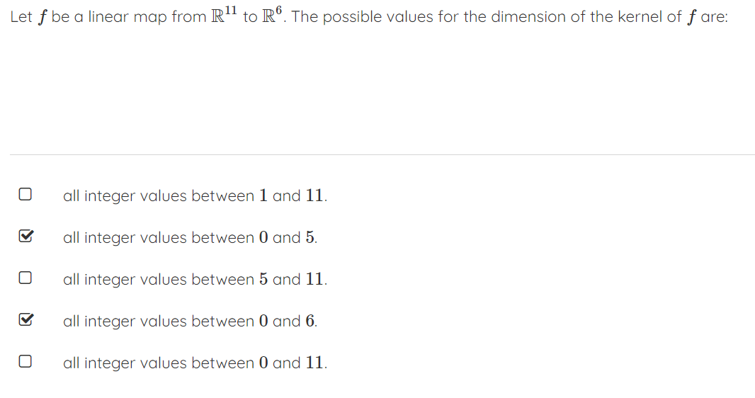 Solved Let f be a linear map from Rll to R6. The possible | Chegg.com