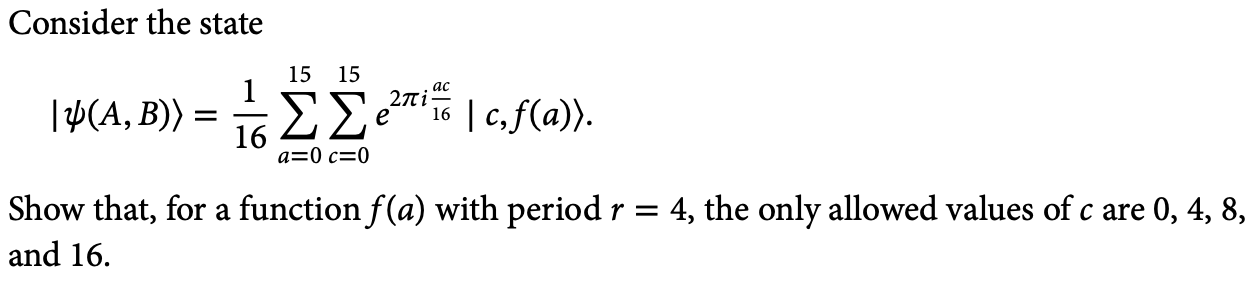 Solved Consider the state|ψ(A,B):Show that, for a function | Chegg.com