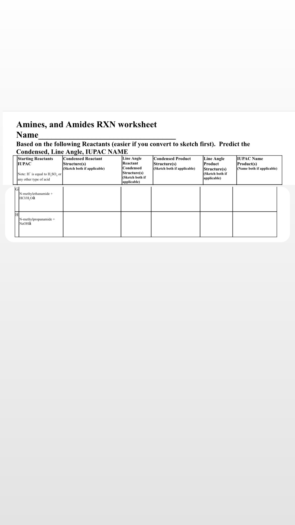 Solved Amines, and Amides RXN worksheetNameBased on the | Chegg.com