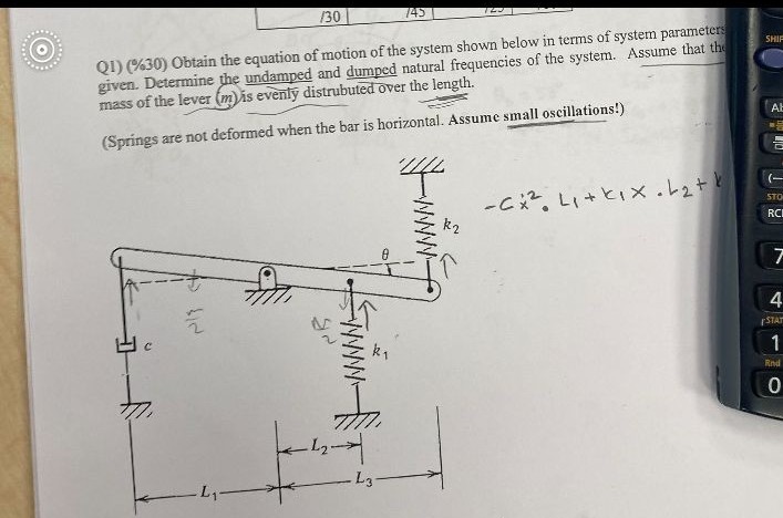 Solved Q1) \( (\% 30) \) ﻿Obtain the equation of motion of | Chegg.com