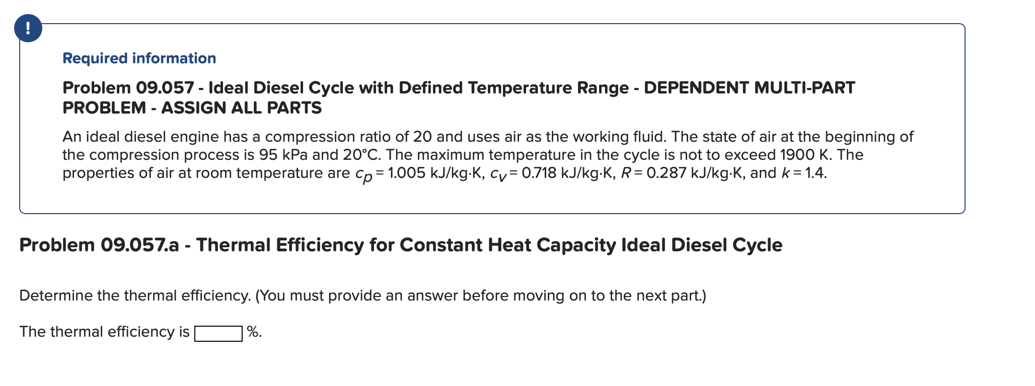Solved ! Required information Problem 09.057 - Ideal Diesel | Chegg.com