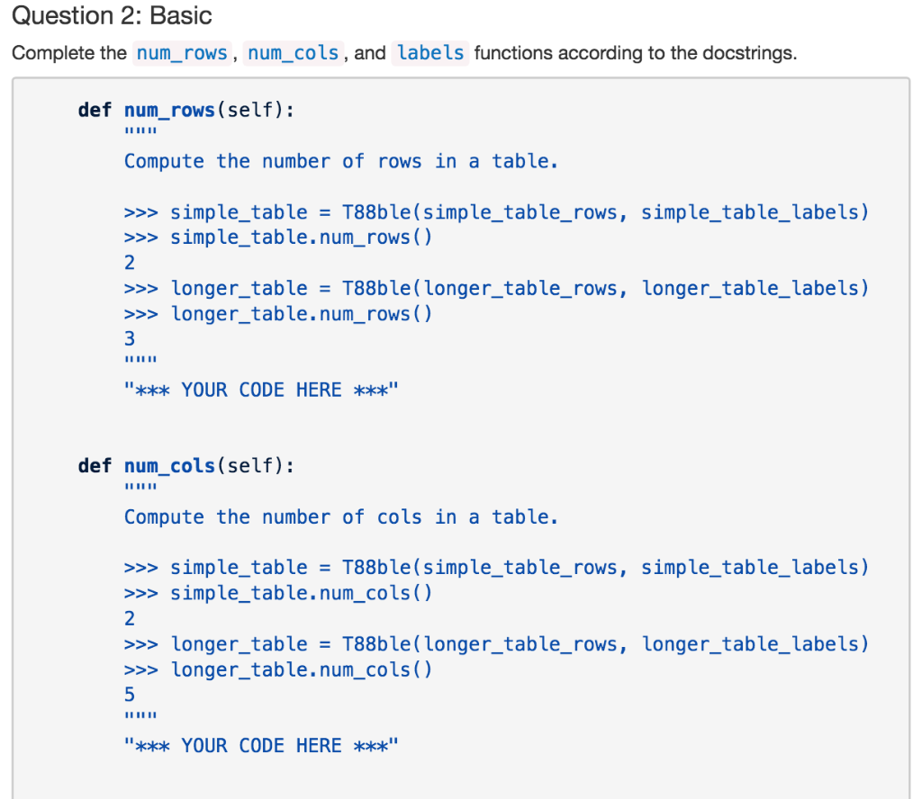 Question 2: Basic Complete the num_rows, num_cols, | Chegg.com