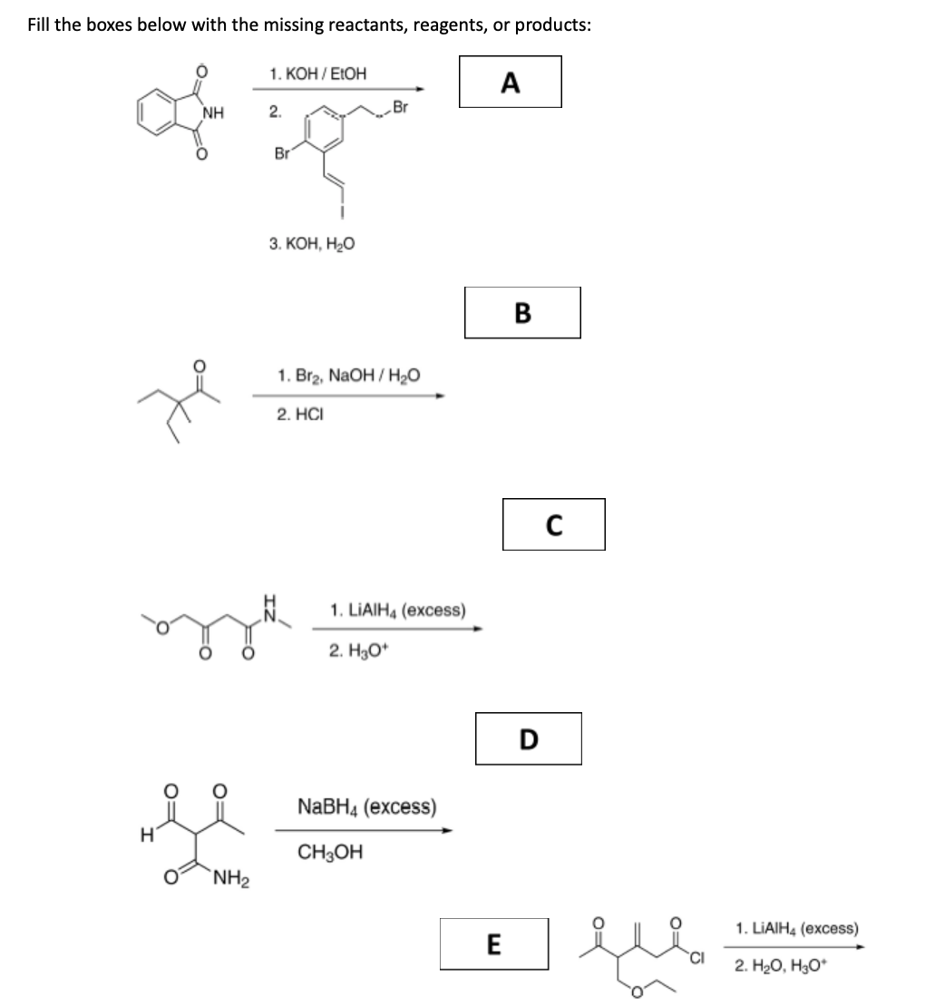 Solved Fill the boxes below with the missing reactants, | Chegg.com