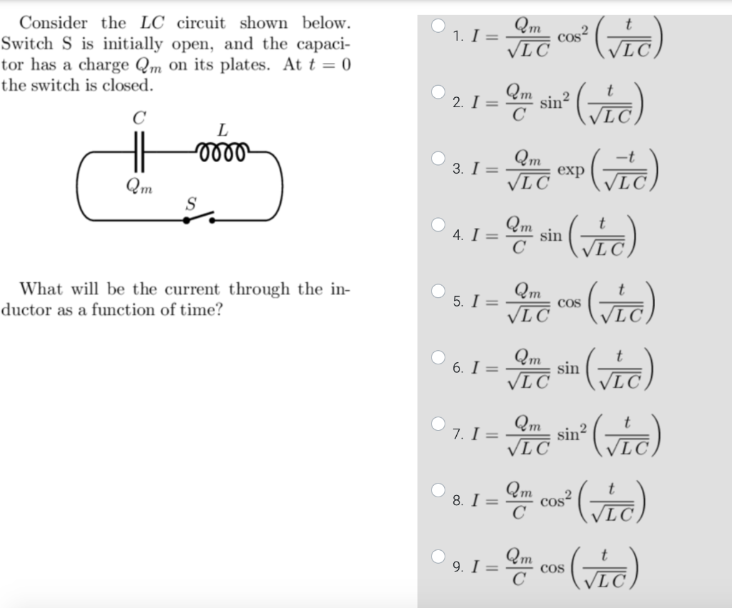 Solved Consider the LC circuit shown below. Switch S is | Chegg.com