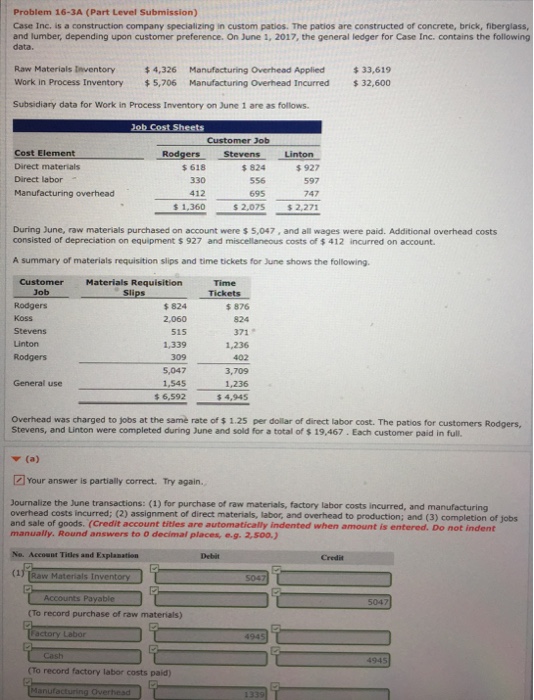 Solved Problem 16-3A (Part Level Submission) Case Inc. is a | Chegg.com
