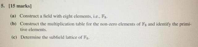 Solved 5. [15 marks] (a) Construct a field with eight | Chegg.com