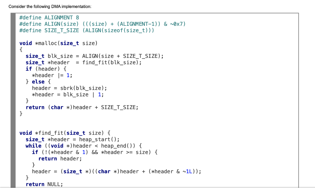 Solved Consider the following DMA implementation: #define | Chegg.com Solved Consider the following DMA implementation: #define | Chegg.com