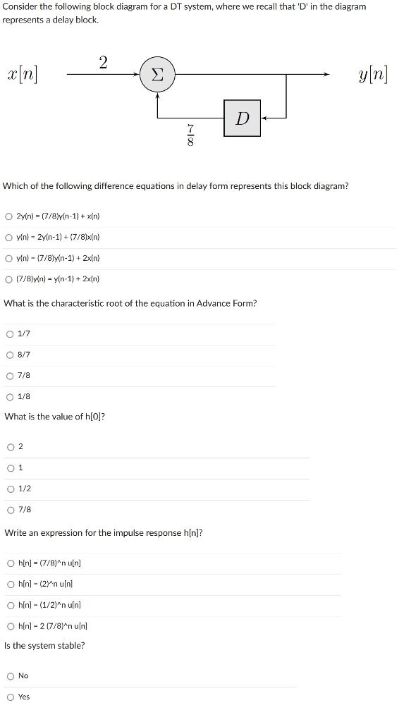 Solved Consider the following block diagram for a DT system, | Chegg.com