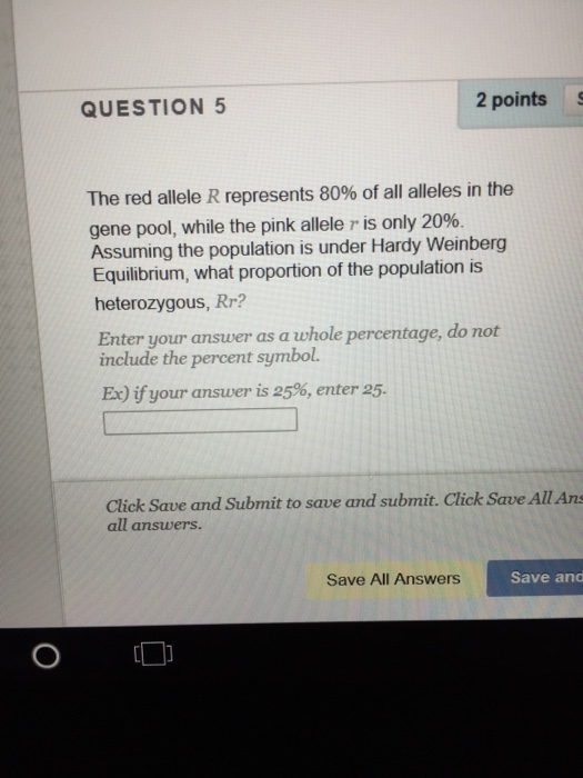 Solved QUESTION 5 2 pointss The red allele R represents 80% | Chegg.com