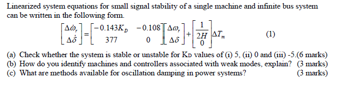 Solved 1 2 AT (1) Linearized system equations for small | Chegg.com