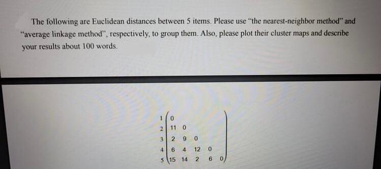 Solved The following are Euclidean distances between 5 | Chegg.com