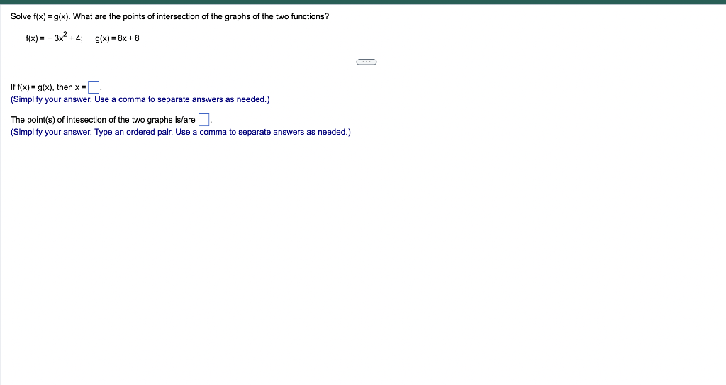 Solved Solve f(x)=g(x). What are the points of intersection | Chegg.com
