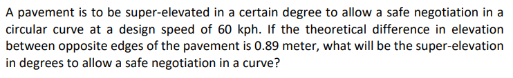 Solved A pavement is to be super-elevated in a certain | Chegg.com