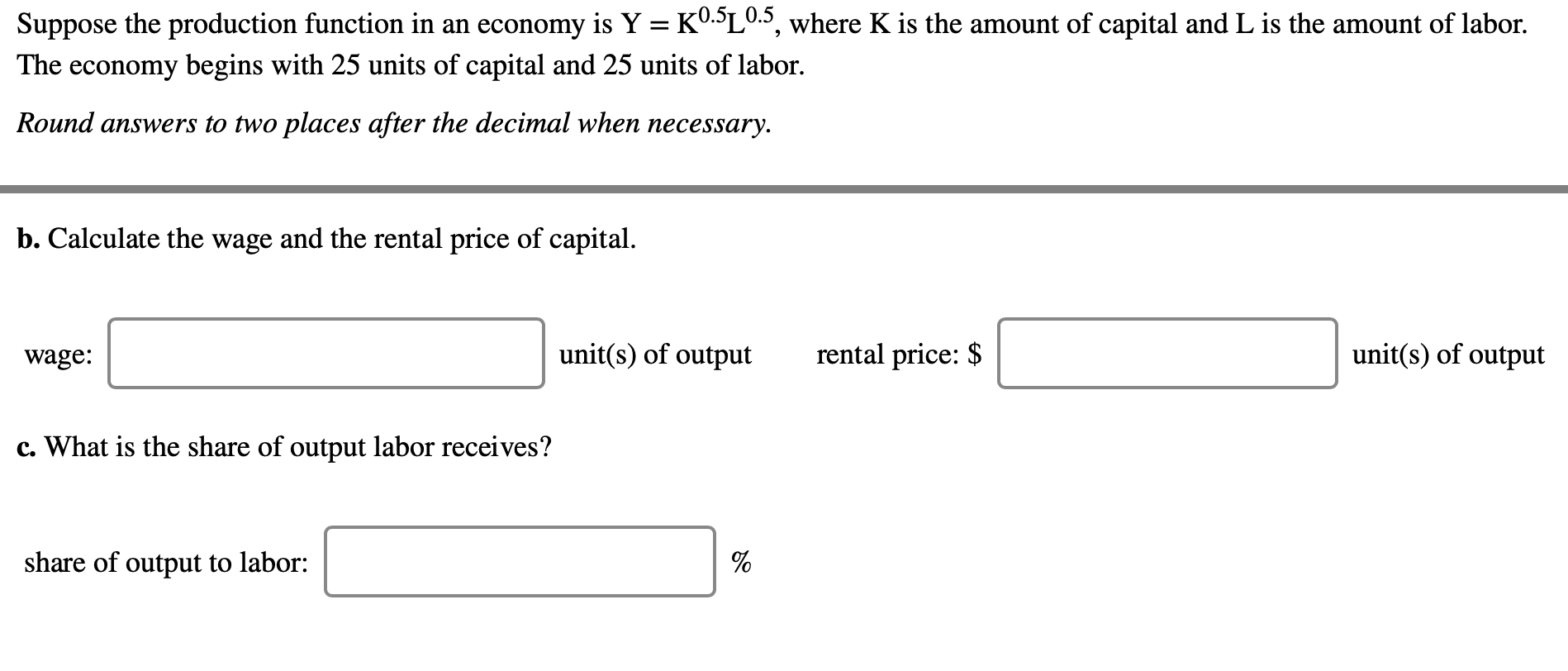 Solved Suppose the production function in an economy is Y = | Chegg.com