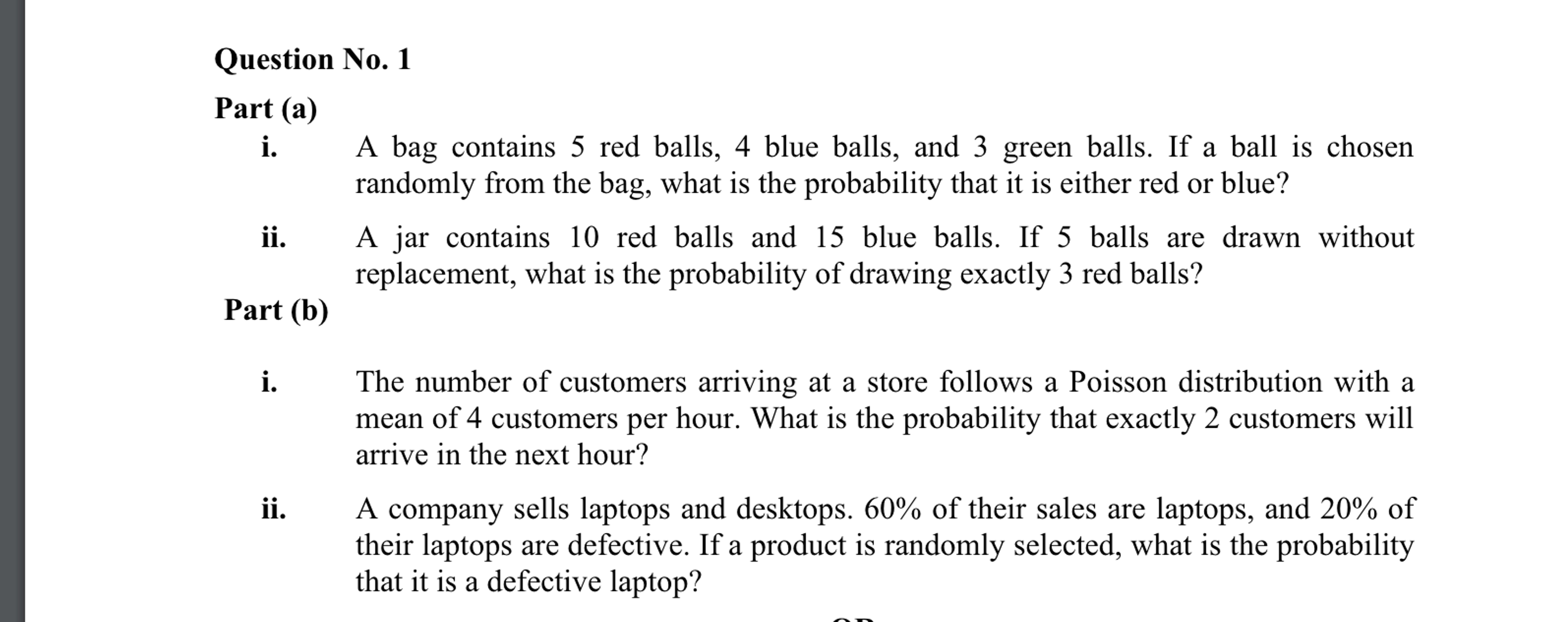Solved Question No. 1Part (a)i. ﻿A bag contains 5 ﻿red | Chegg.com