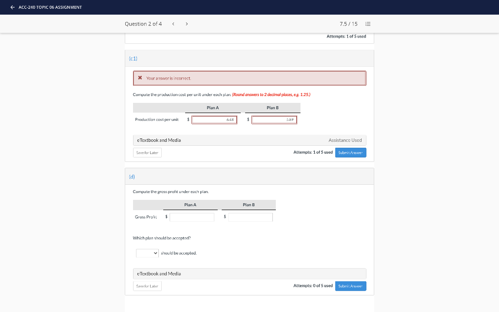 Solved + ACC-240 TOPIC 06 ASSIGNMENT Question 2 of 4 7.5/15 | Chegg.com