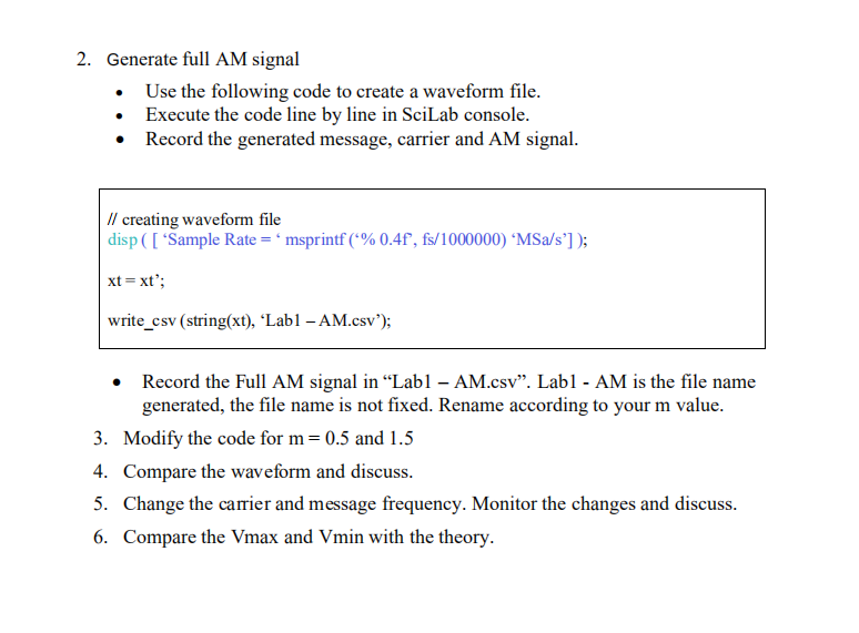 Solved LAB: AM MOD AND DEMOD USING VSA SOFTWARE OBJECTIVES | Chegg.com