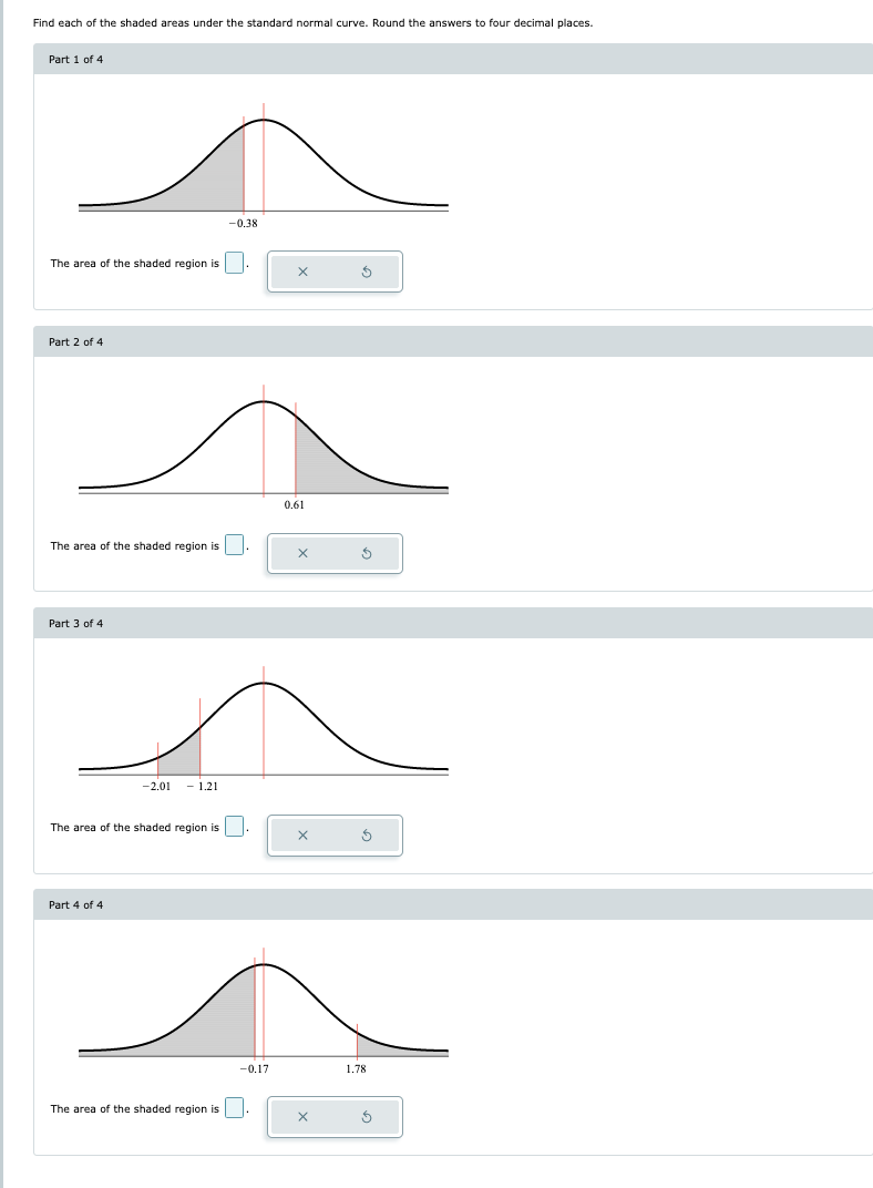 Solved Find each of the shaded areas under the standard | Chegg.com