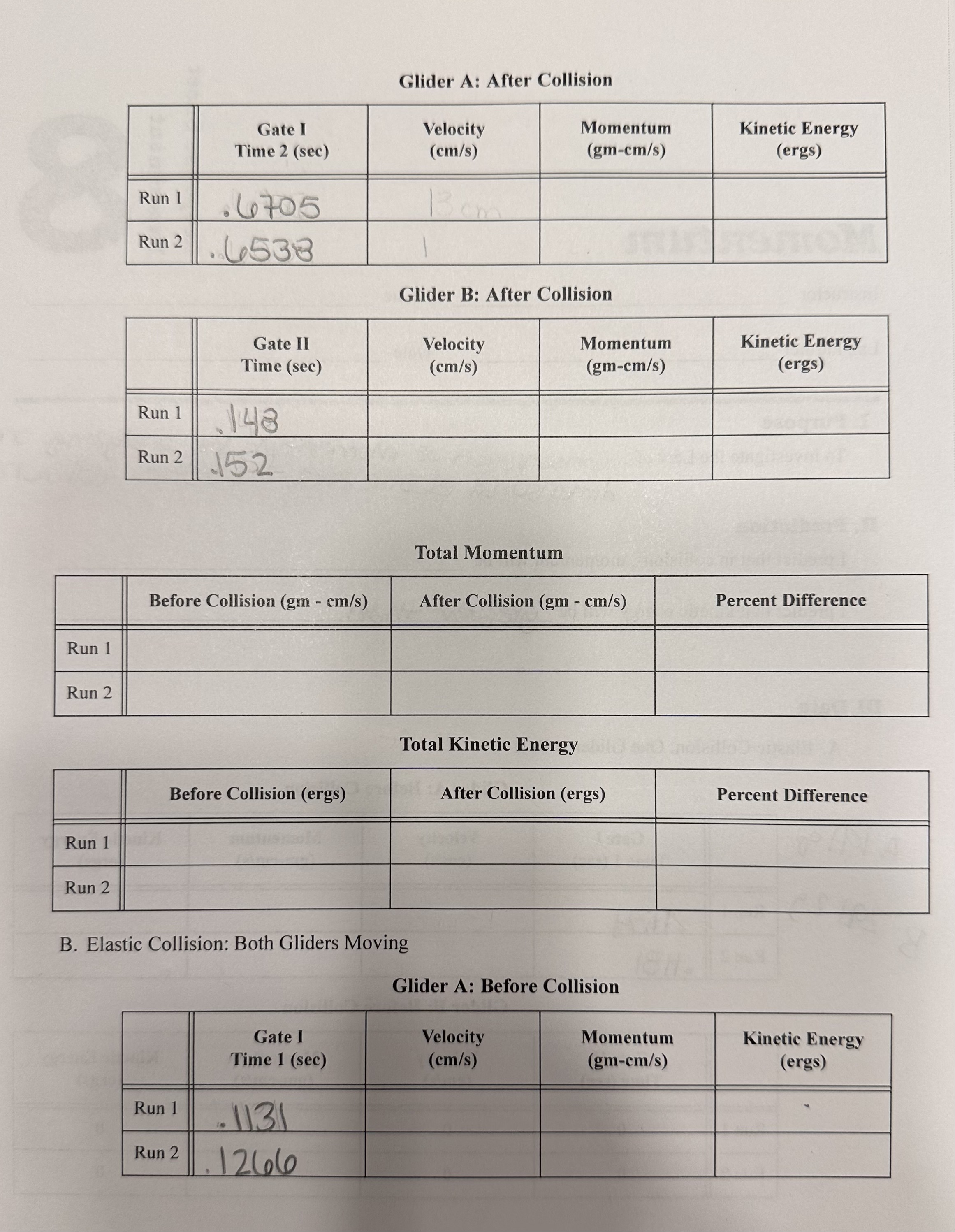 Glider B: Before Collision Glider A: After | Chegg.com