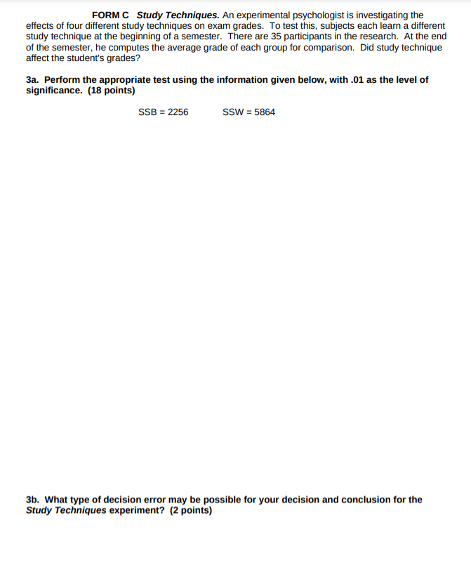 Solved FORMC Study Techniques. An experimental psychologist | Chegg.com