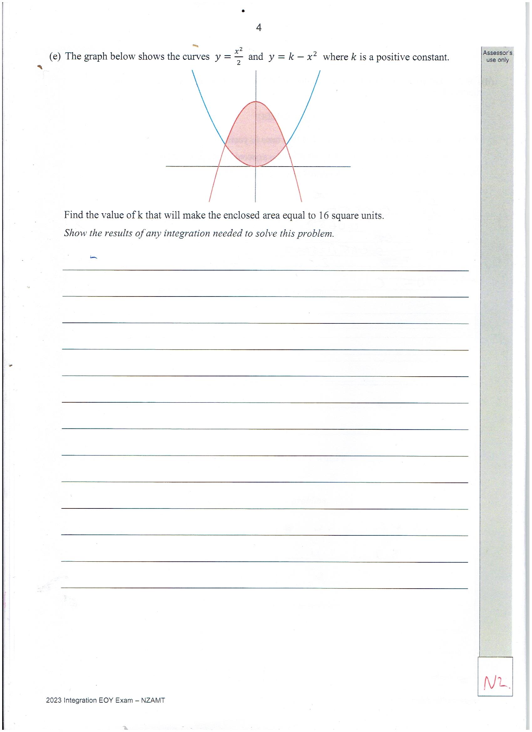 Solved (e) The graph below shows the curves y=2x2 and y=k−x2 | Chegg.com