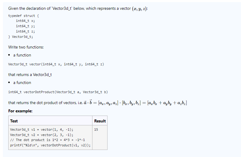 Solved Given the declaration of 'Vector3d_t' below, which | Chegg.com