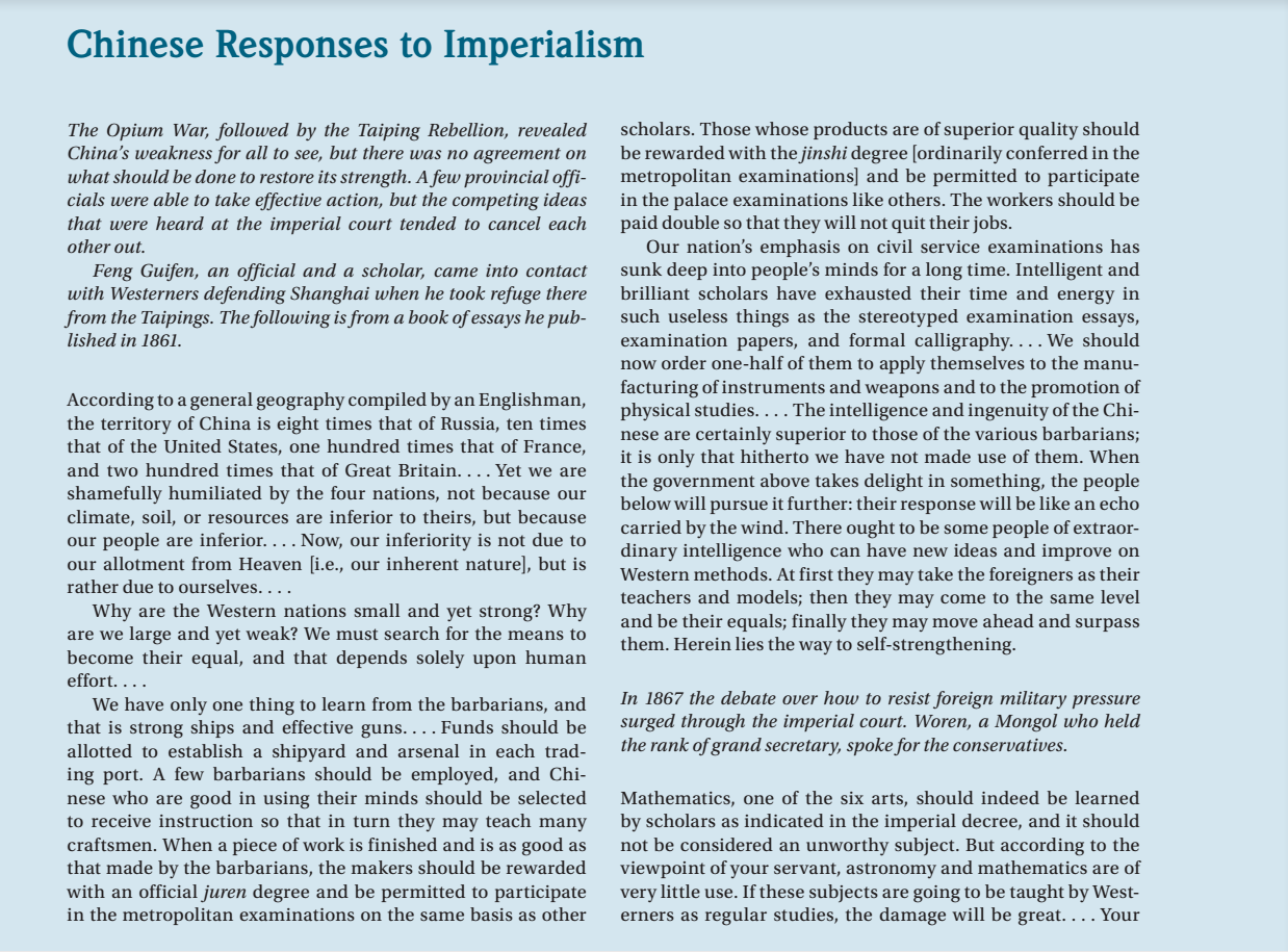 Solved Chinese Responses to Imperialism The Opium War, | Chegg.com