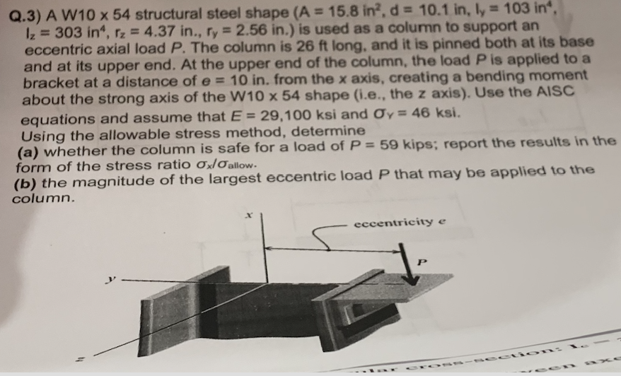 Solved Q.3) A W10 x 54 structural steel shape (A - 15.8 | Chegg.com