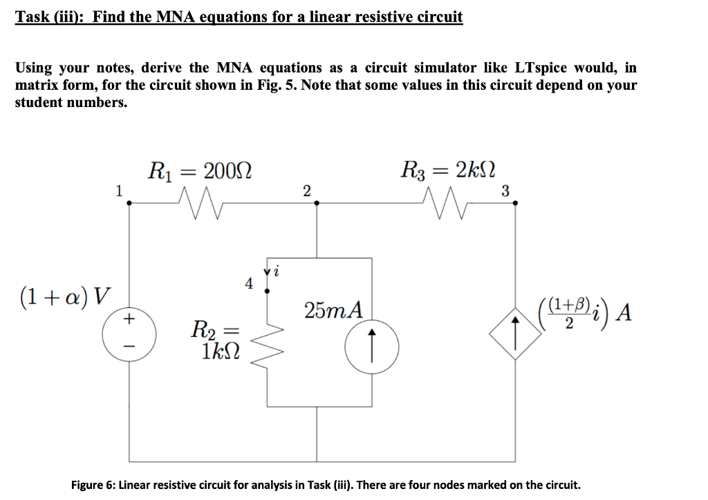 Task (iii): Find the MNA equations for a linear | Chegg.com