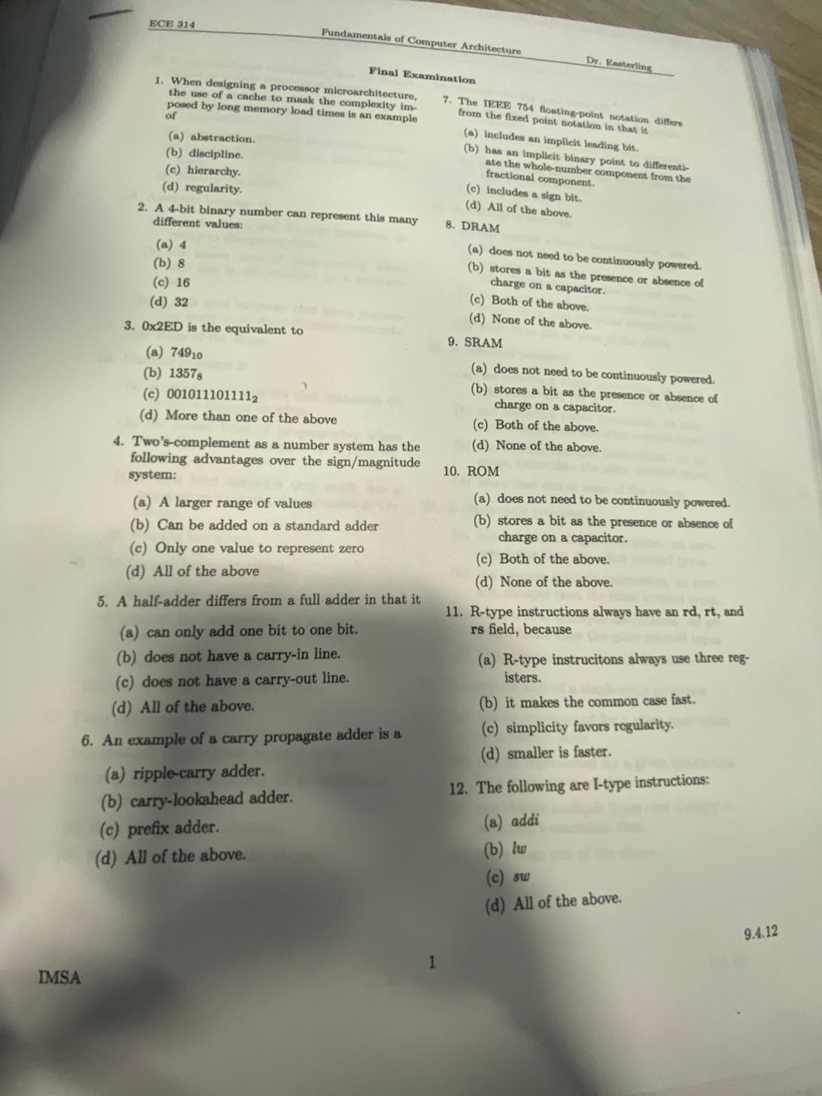 Solved Final Examination 1. When designing a processor | Chegg.com