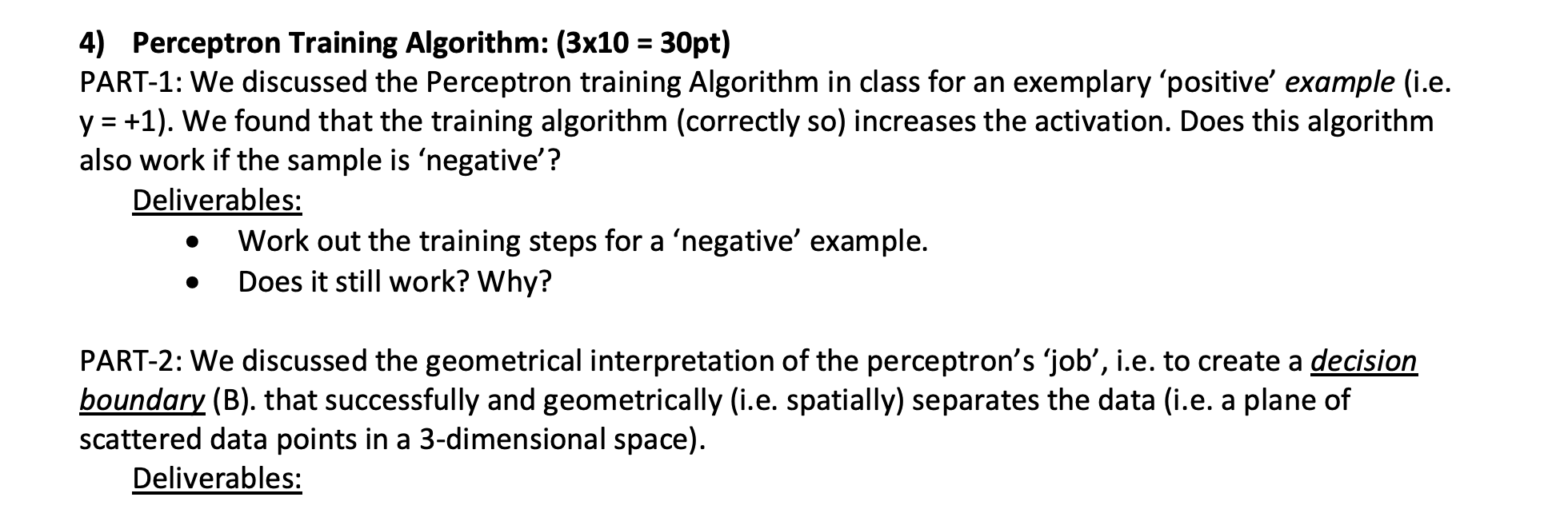4) Perceptron Training Algorithm: (3x10 = 30pt) | Chegg.com