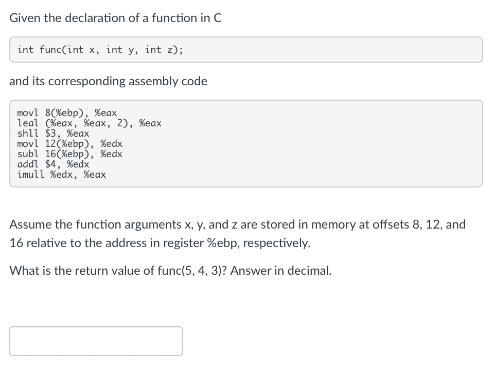 Solved Given the declaration of a function in C int func(int | Chegg.com