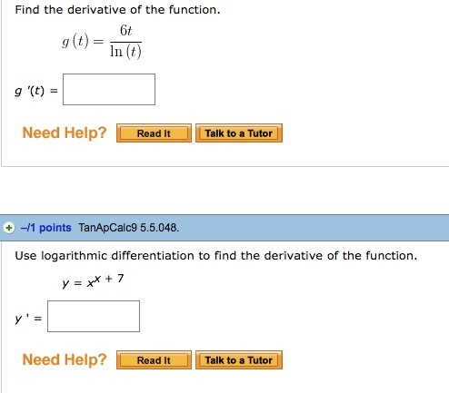 Solved Find the derivative of the function 6t In (t) g '(t) | Chegg.com