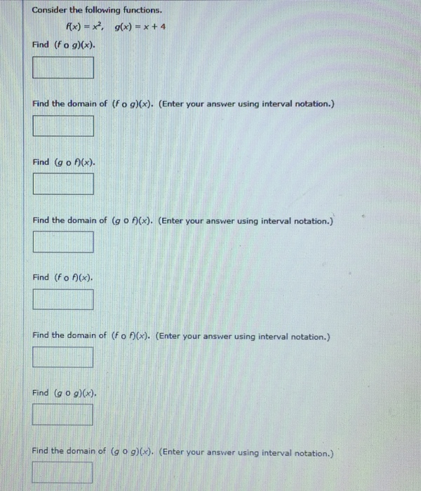 Solved Consider the following functions. Rx)-x, g(x) = x + 4 | Chegg.com