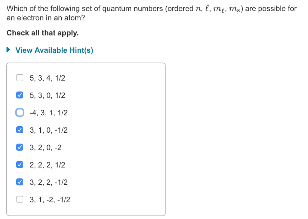 Solved Which of the following set of quantum numbers | Chegg.com