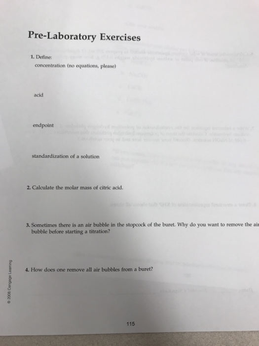 Solved Pre-Laboratory Exercises 1. Define concentration (no | Chegg.com