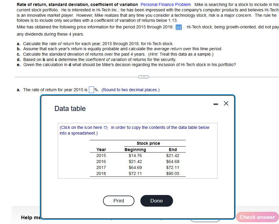 Solved Rate of return, standard deviation, coefficient of | Chegg.com