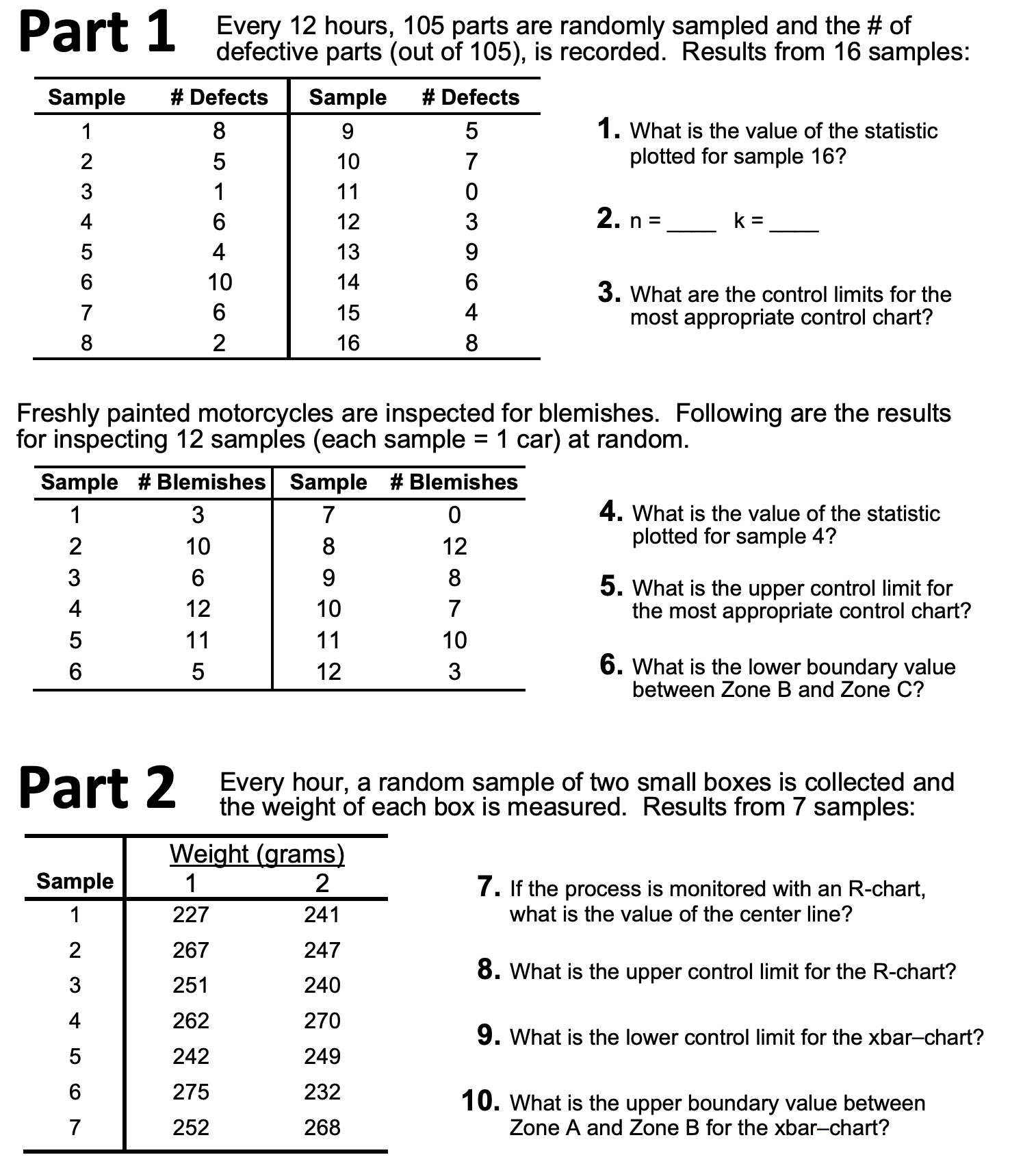 Solved Every 12 ﻿hours, 105 ﻿parts are randomly sampled and | Chegg.com