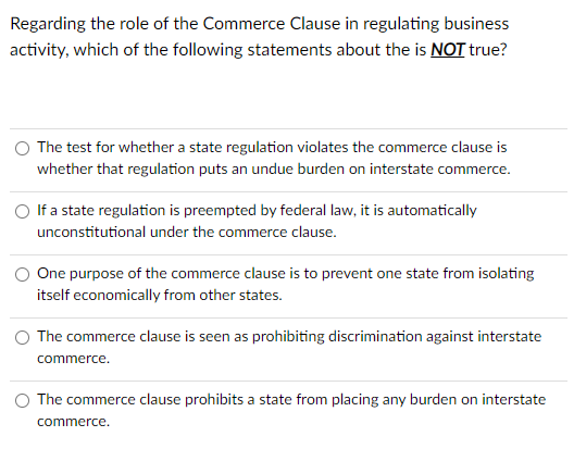 Solved Regarding the role of the Commerce Clause in | Chegg.com